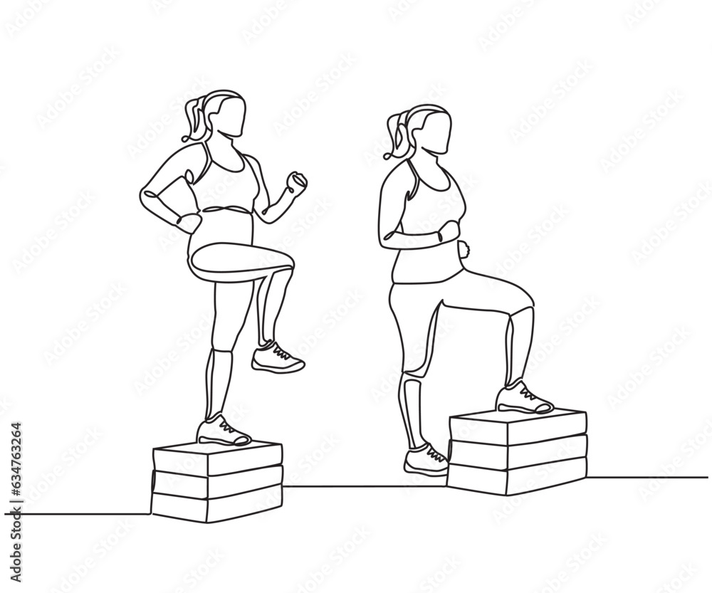 Step up exercise Line Drawing, Step up exercise one line art, Step up ...