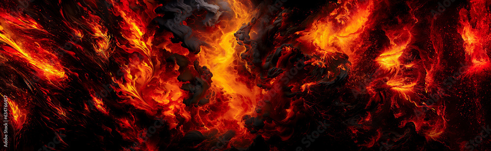 Lava explosions and fire background. Orange, red, and black smoke ...