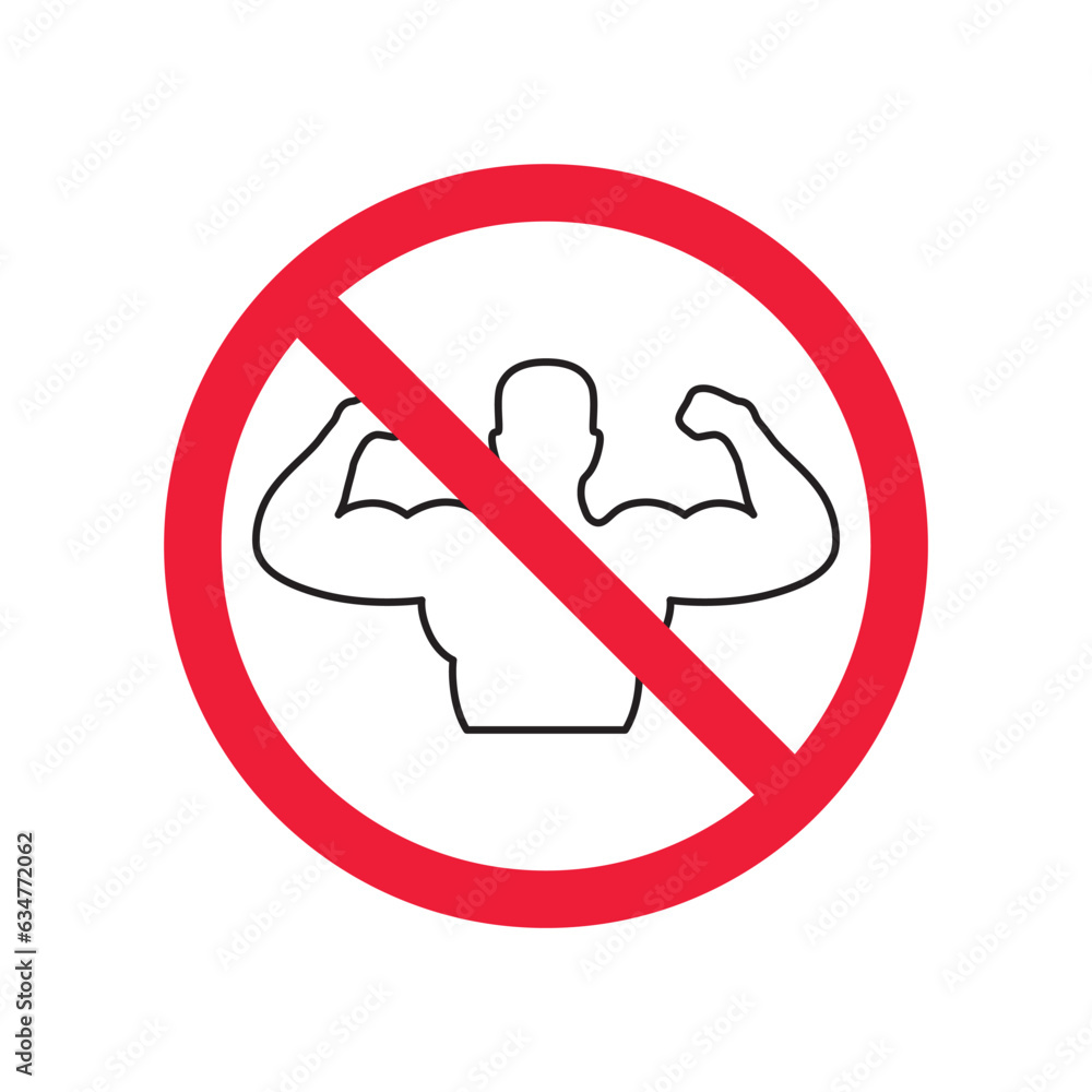 Forbidden muscle vector icon. Warning, caution, attention, restriction ...