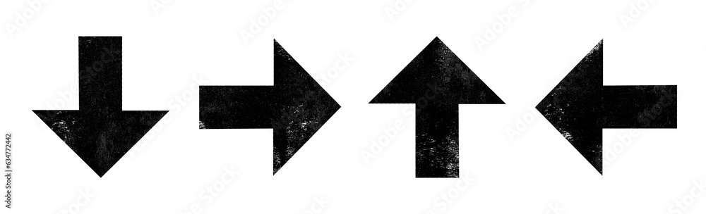 Directional arrow stamps with distressed grunge texture isolated on ...