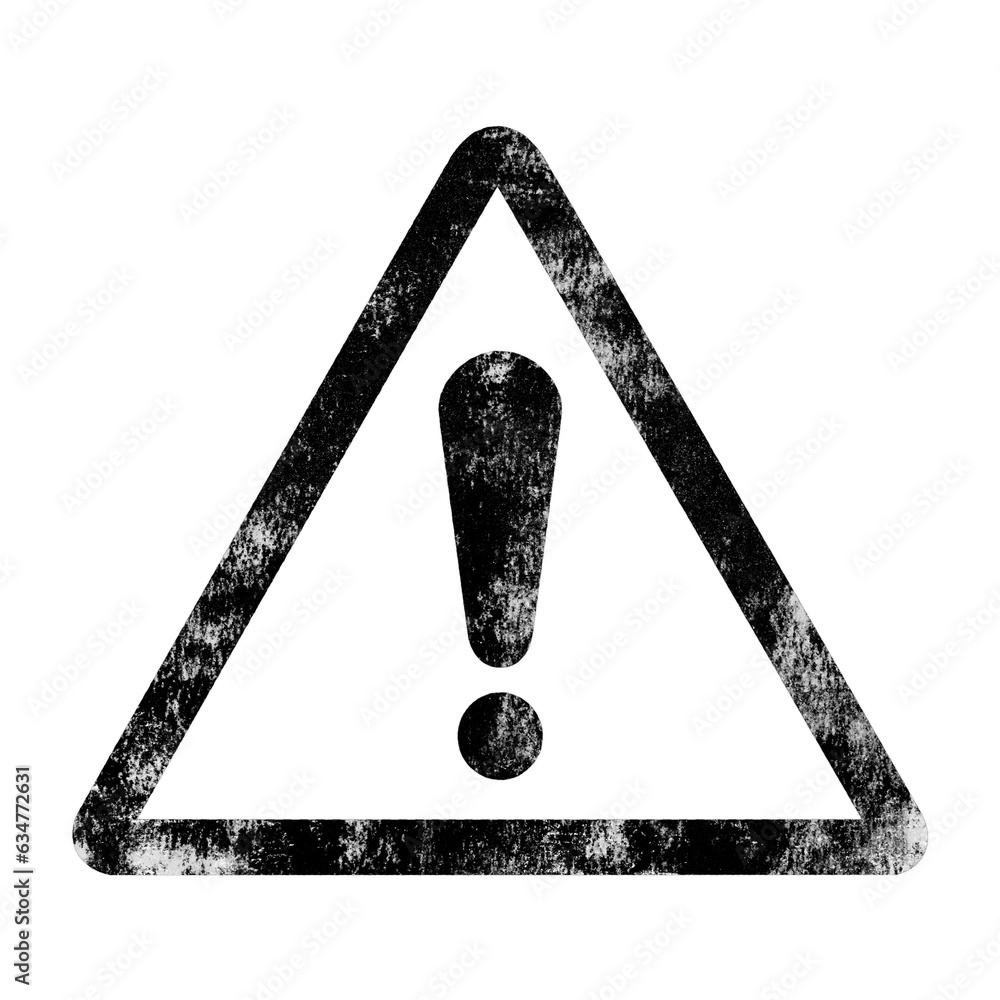 Warning triangle with exclamation mark symbol stamp with distressed ...
