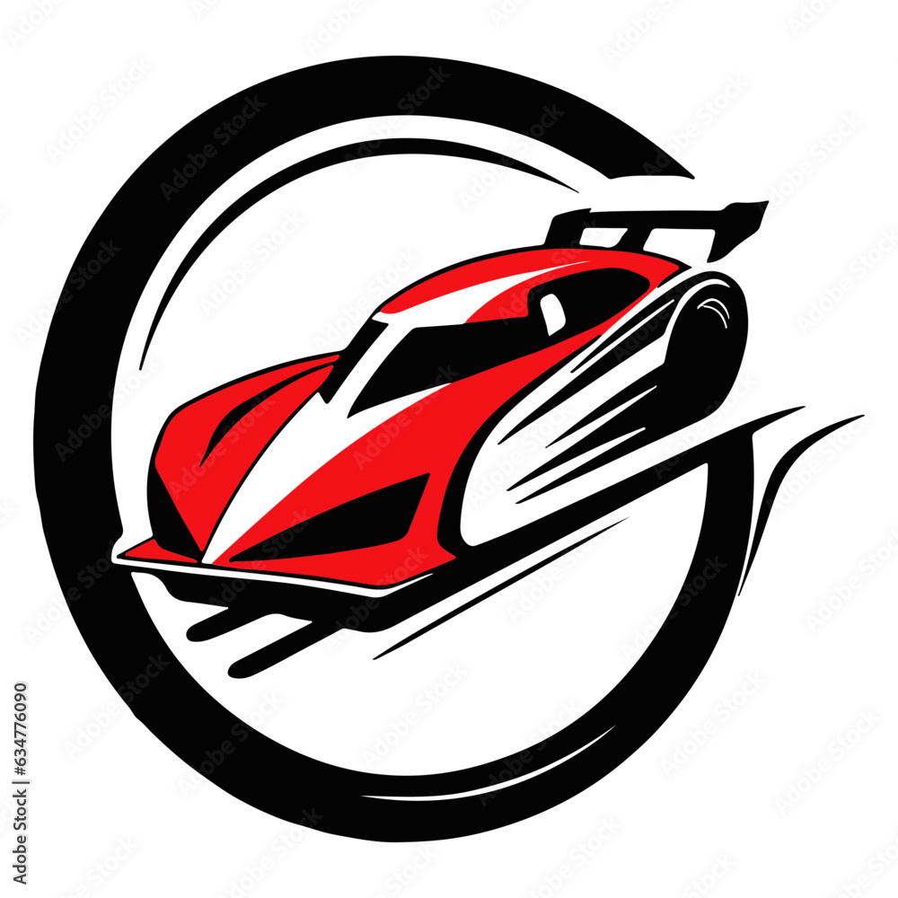 Red racing car spinning in a circle, against white background Stock ...