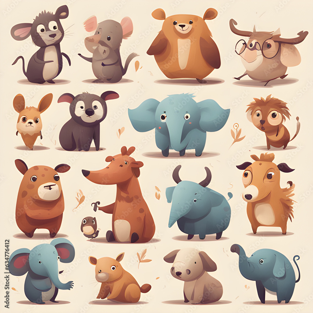 Delightful animal characters in playful poses, tailor-made for children ...