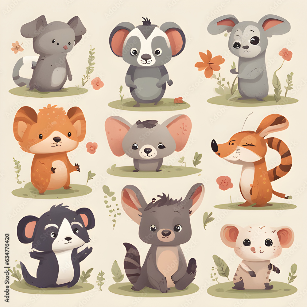 Delightful animal characters in playful poses, tailor-made for children ...