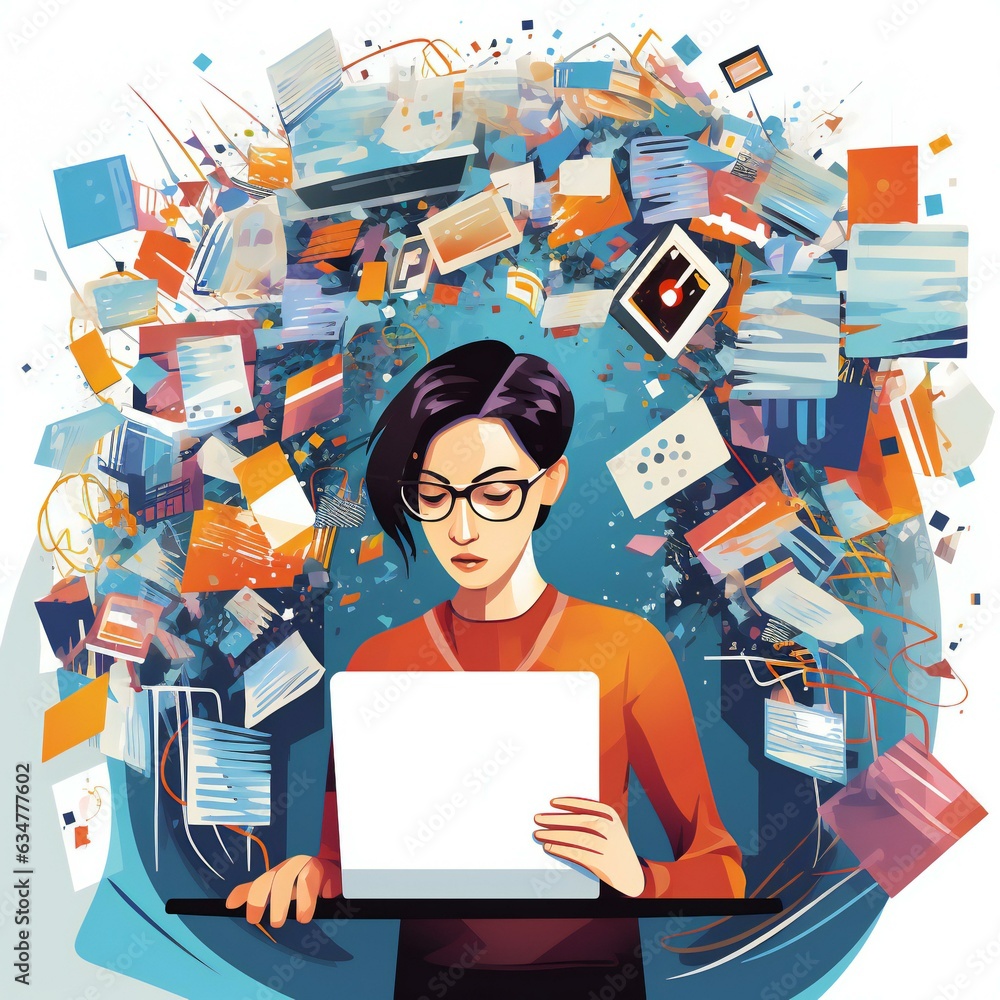 Digital information overload. Person get too much information ... Digital information overload. Person get too much information ...