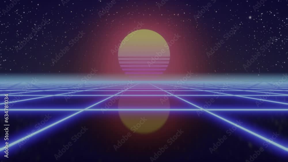 Synthwave Sunset. Animated Background. 80s Sun. Wireframe Landscape ...