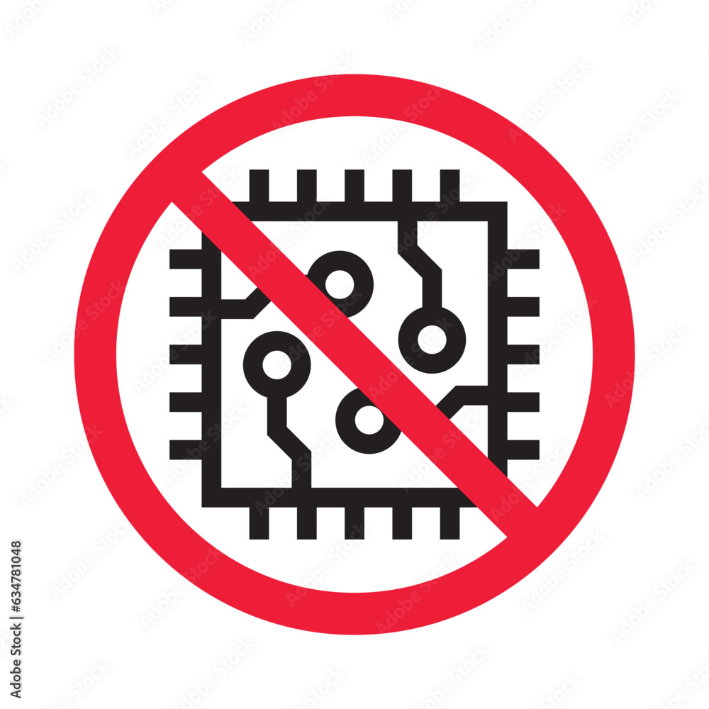 Forbidden processor vector icon. Warning, caution, attention ...