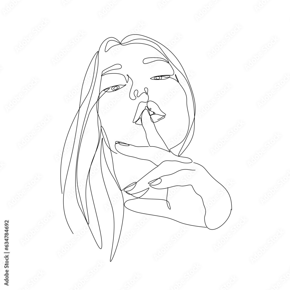 Stop talking woman portrait with hand, continuous line drawing ...
