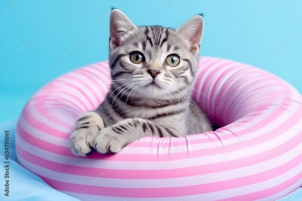 Cat floats in the rubber ring in the swimming pool.Generative Ai. Stock ...