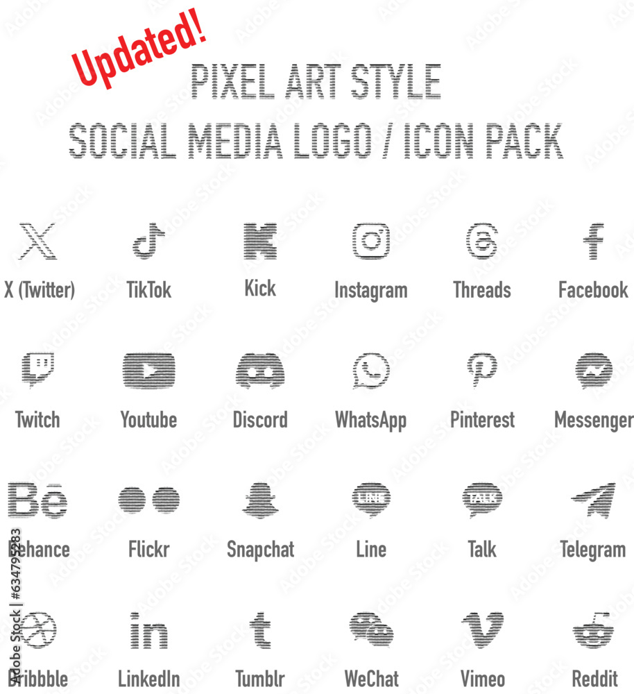 Social media icon pack, pixel art style, new social media logos and ...