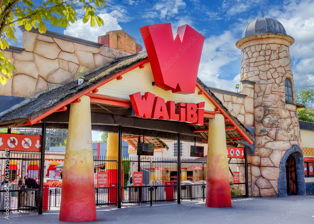 Walibi Theme Park Belgium. Tourist attraction with rollercoasters and ...