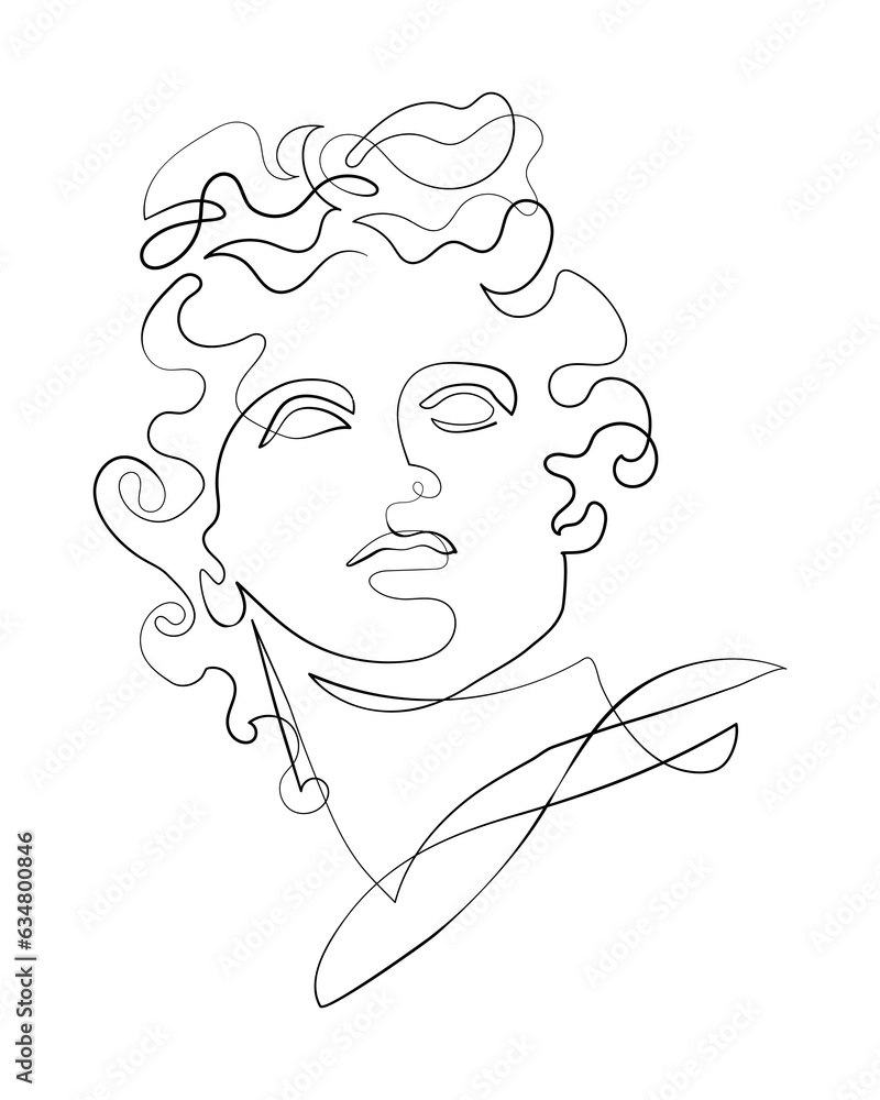 Apollo - continuous one line drawing, isolated vector image of antique ...