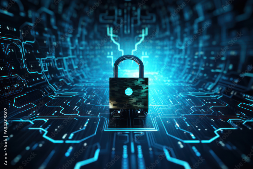Glowing Blue Technology Lock Cyber Security and Internet Surveillance ...