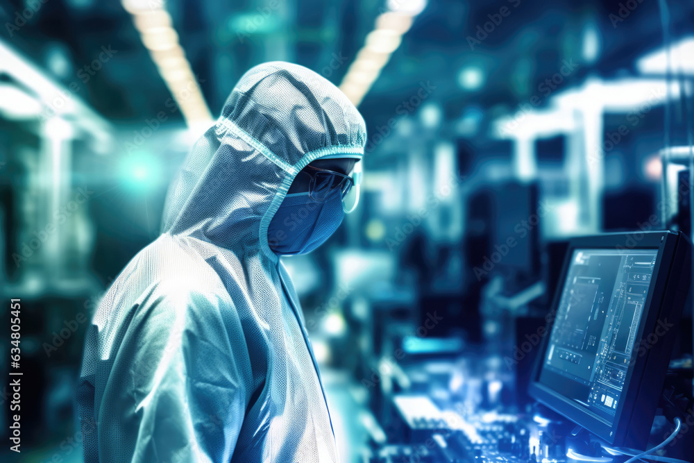 Worker In The Background Semiconductor Manufacturing Plant ...