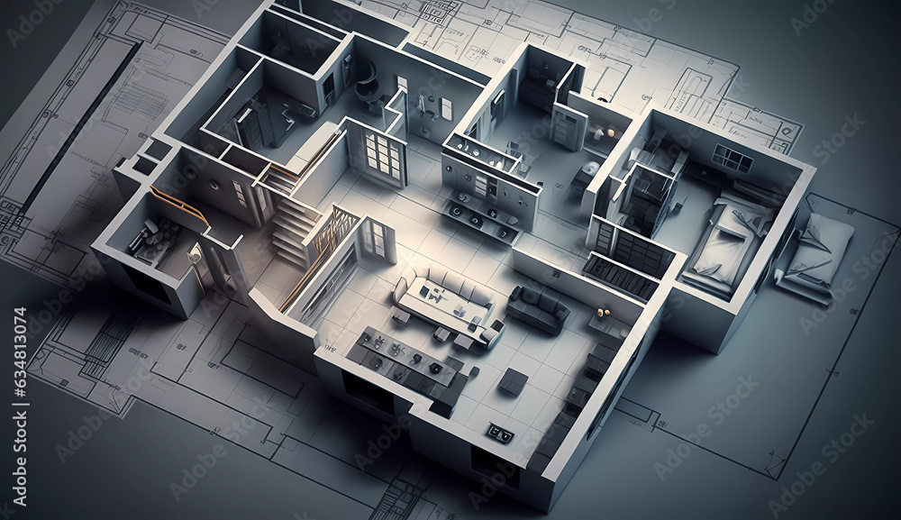 3d concept of house plan construction. Plan of the apartment ...
