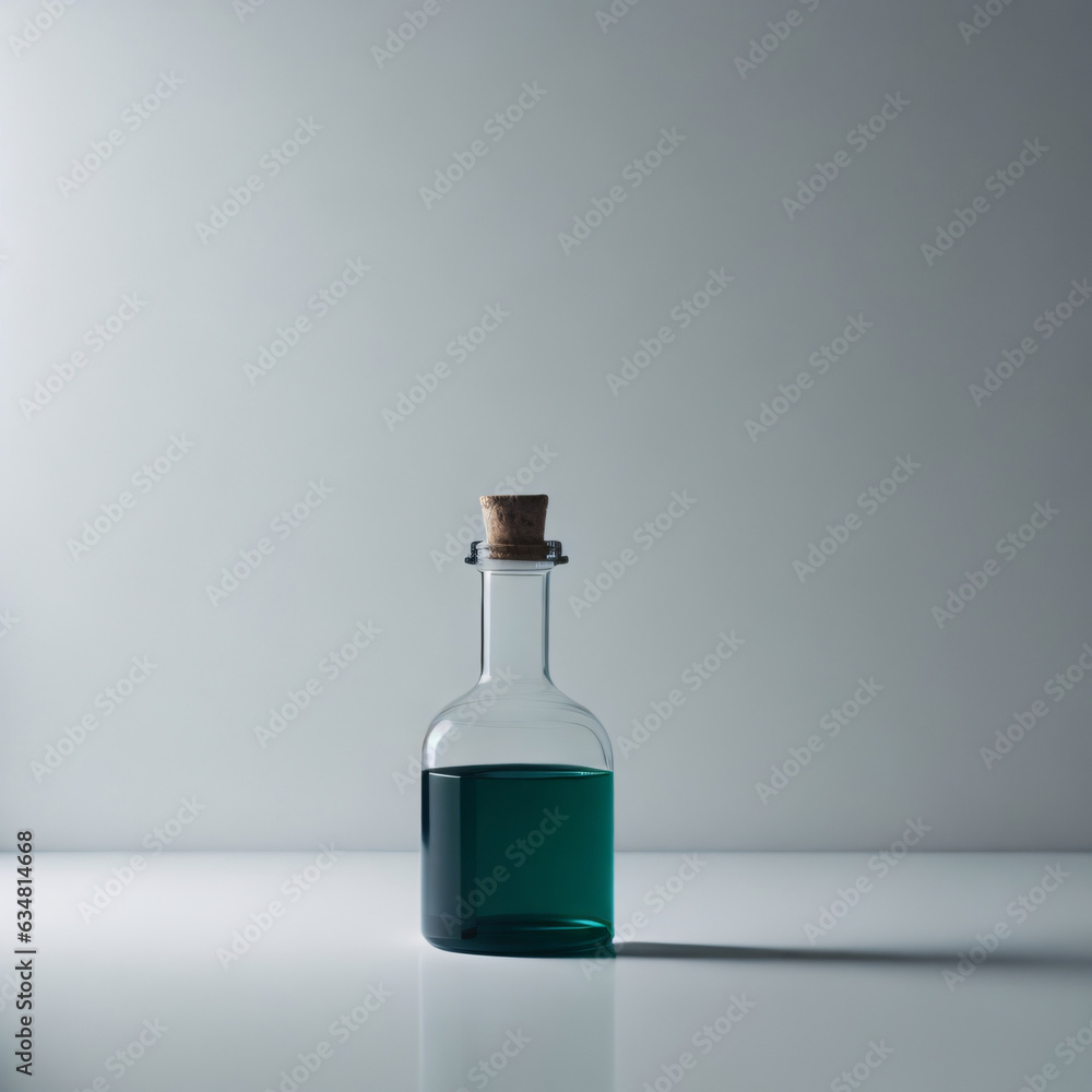 Transparent half empty glass bottle isolated. 3d illustration of a ...