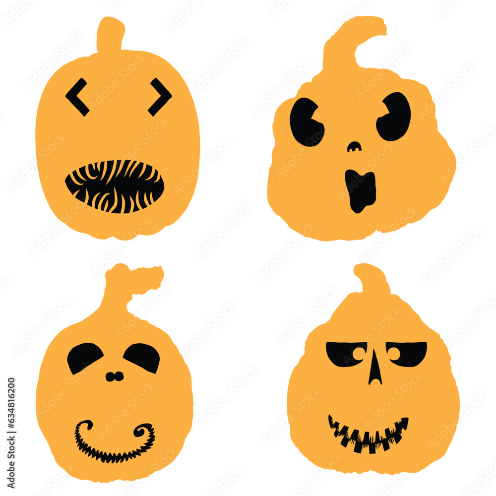 Pumpkin heads for Halloween emotions faces and spooky horror set ...