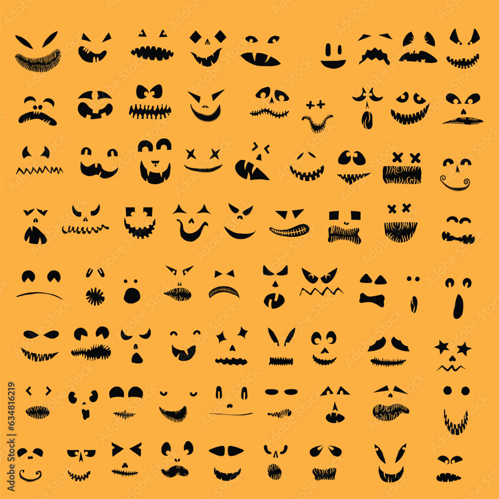 Monsters and creatures carving templates emotion face for Halloween ...