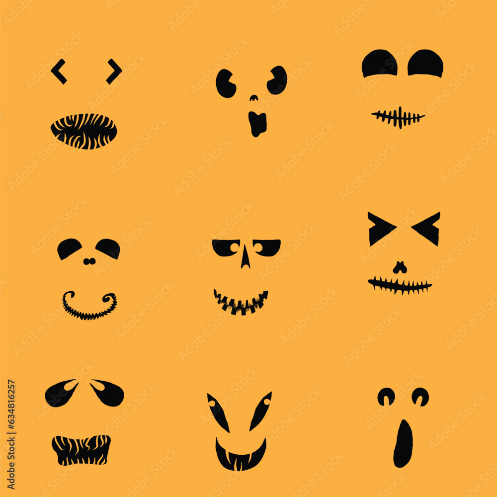 Monsters and creatures carving templates emotion face for Halloween ...