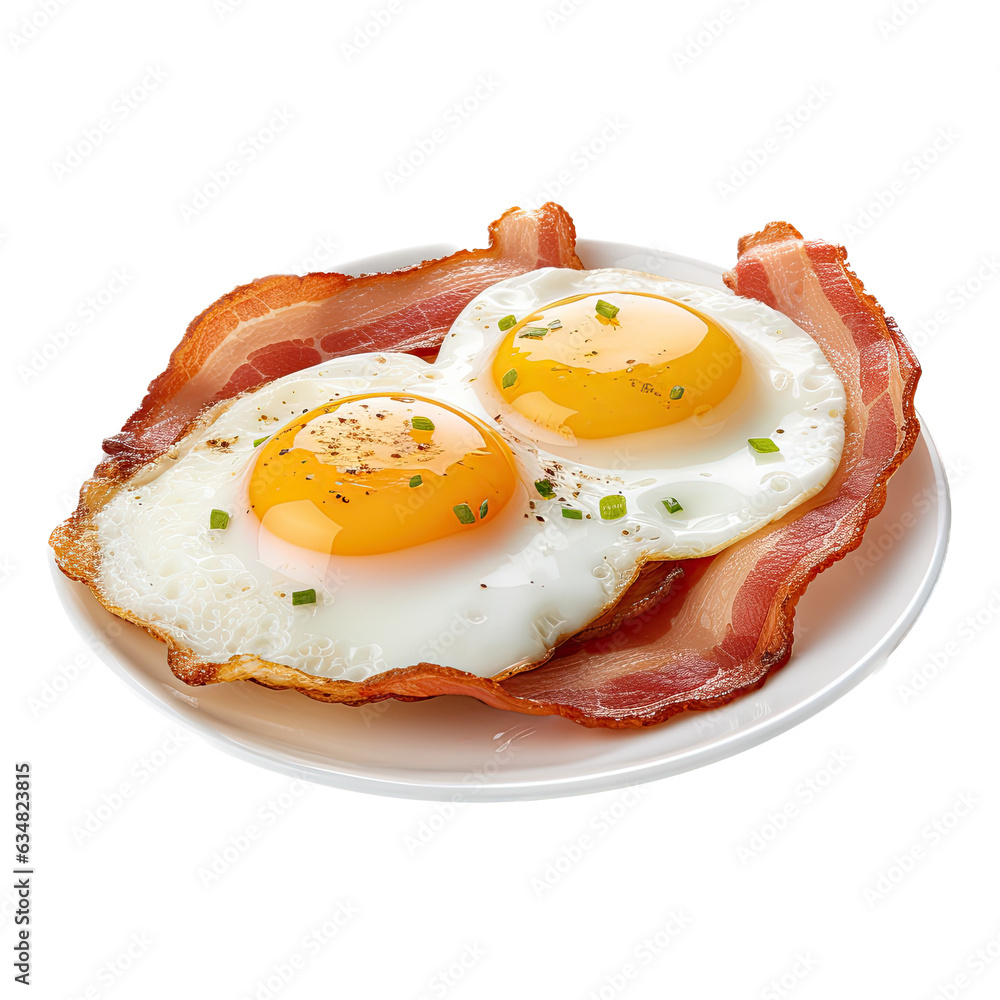 eggs and bacon, side view, in a PNG, in a healthy breakfast-themed ...