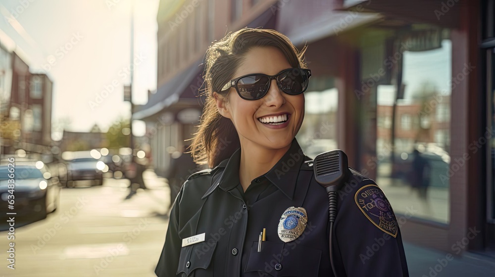 Smiling female police officer wearing glasses. Stock Illustration ...