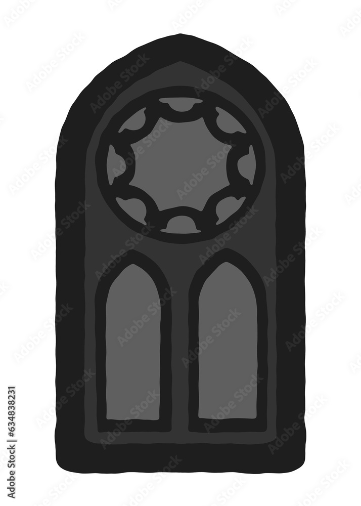 Gothic window plate tracery stylized drawing. Architectural stone frame ...