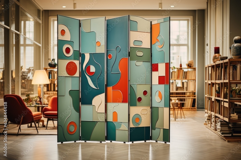 A mosaic-inspired room divider features a symphony of colors and ...