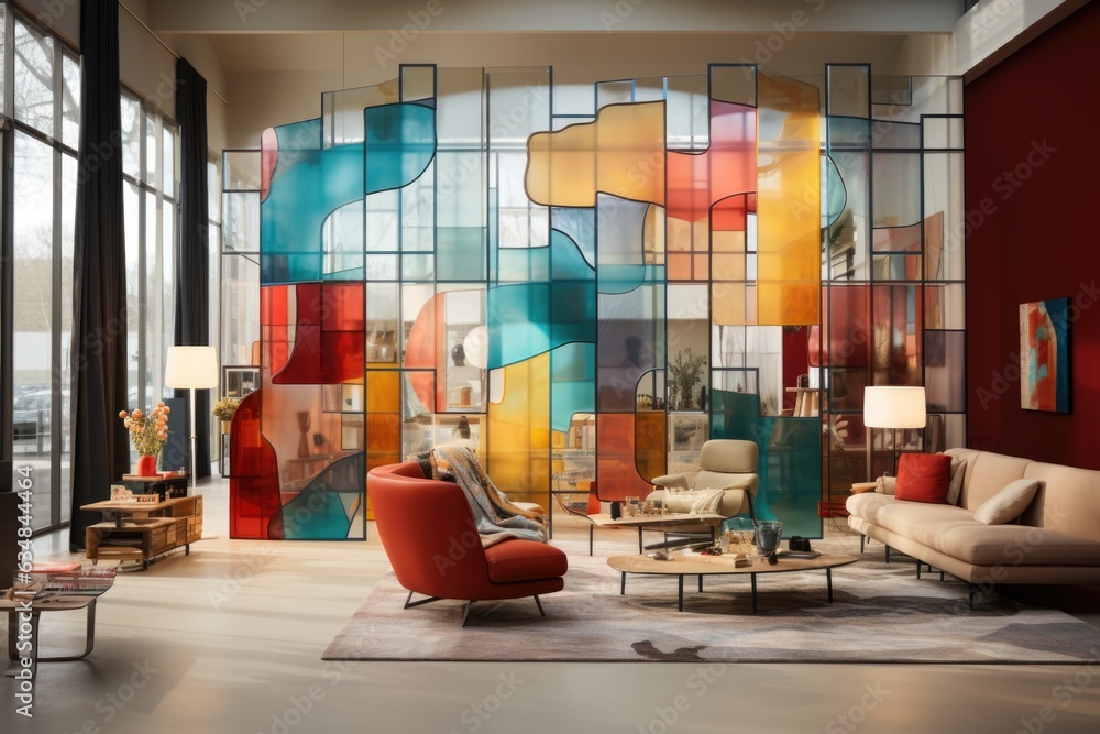 A mosaic-inspired room divider features a symphony of colors and ...