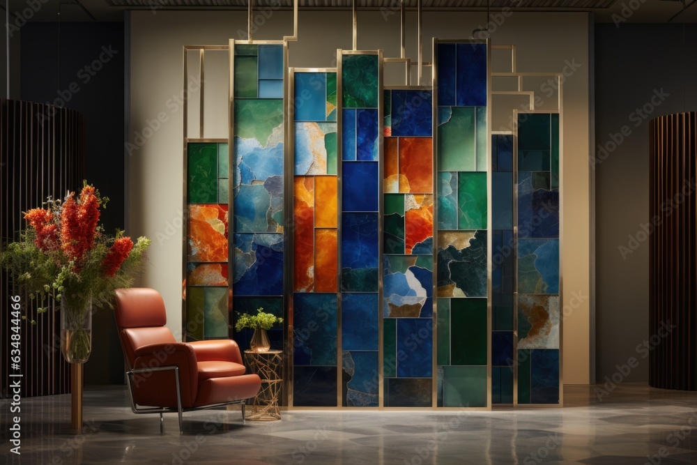 A mosaic-inspired room divider features a symphony of colors and ...