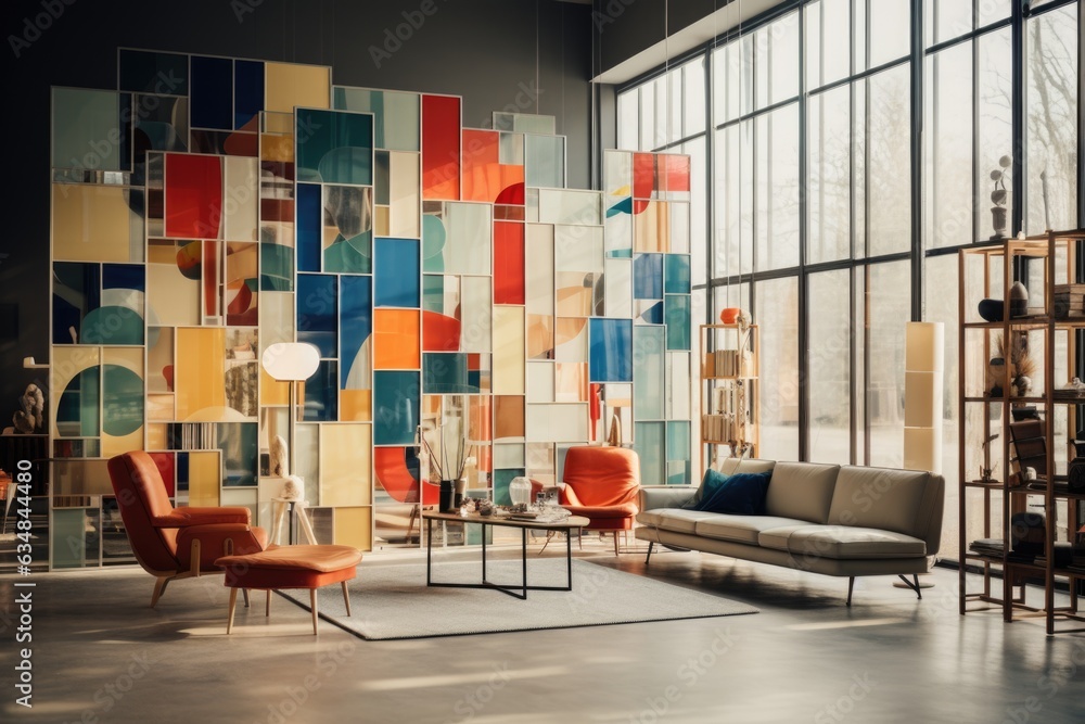 A mosaic-inspired room divider features a symphony of colors and ...