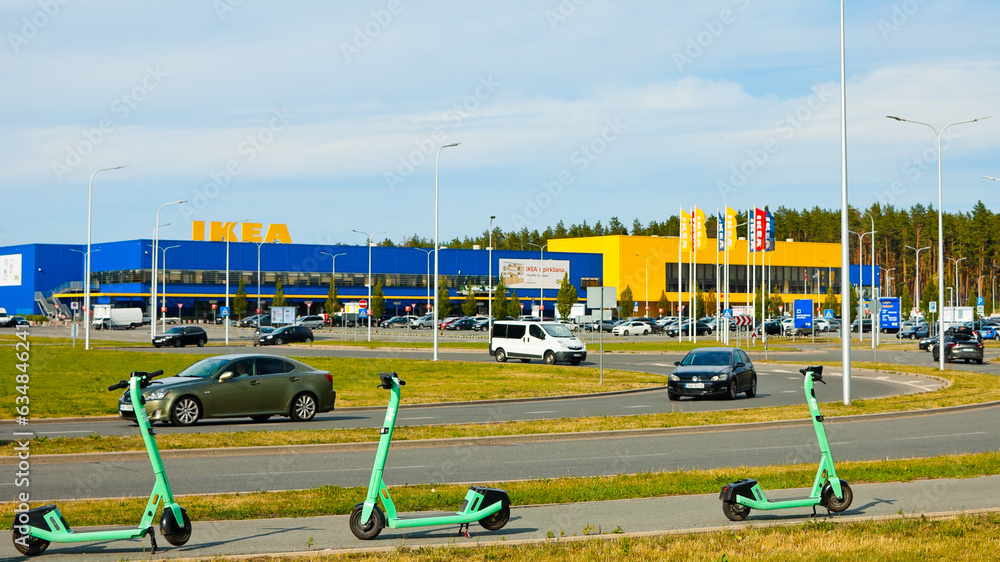 Riga, Latvia - June 28, 2023: ikea shopping center, in the foreground a ...