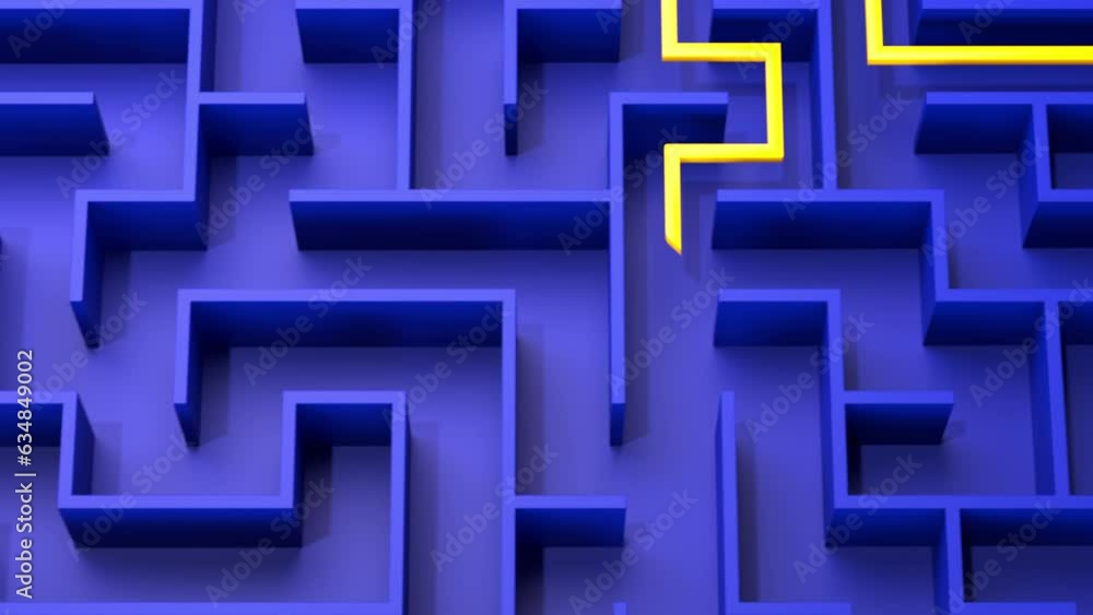3d rendering: Concept - solving a complex problem. Blue maze and floor ...