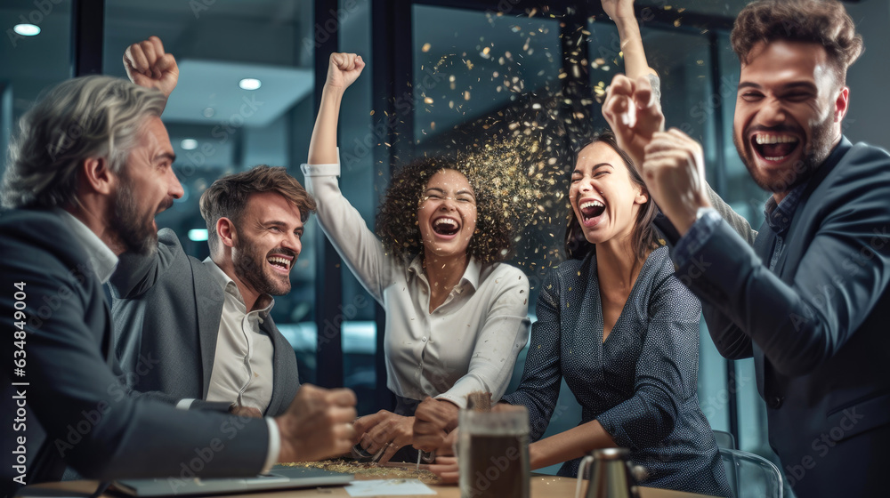Foto de team celebrating a business victory. do Stock | Adobe Stock