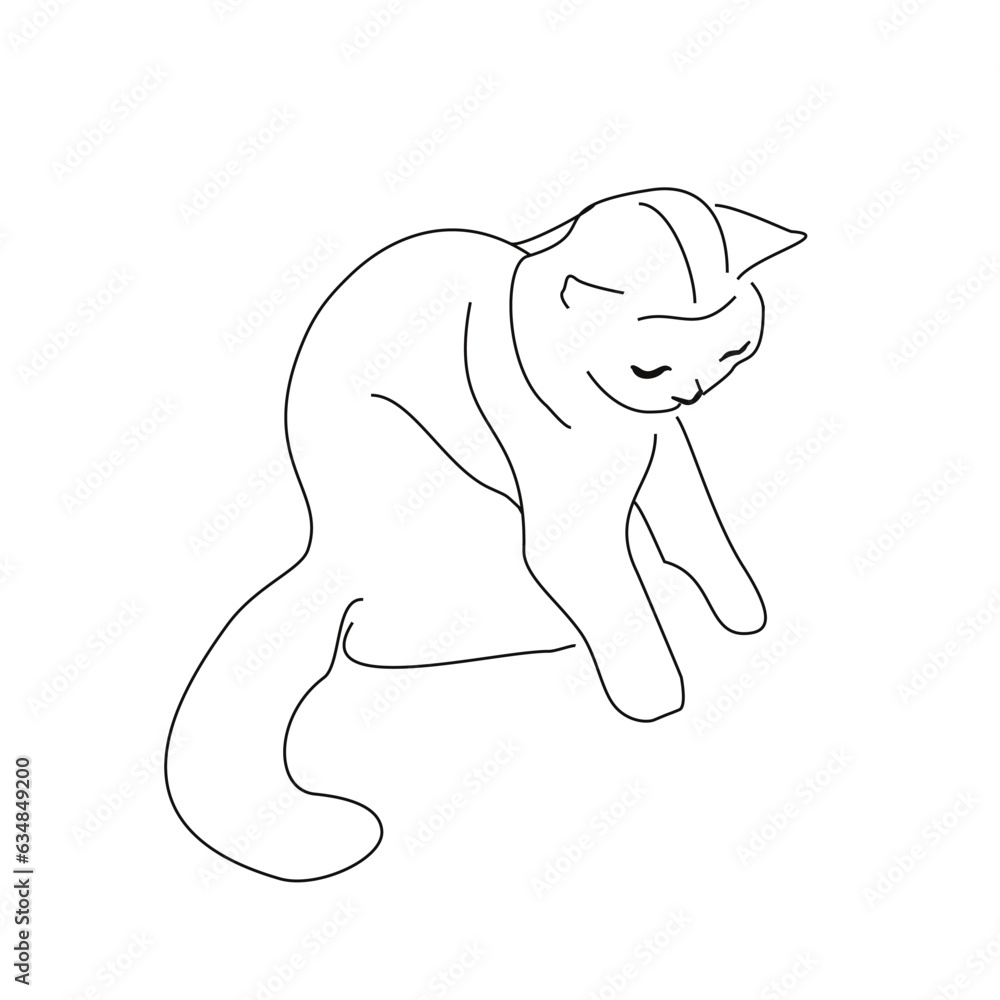 Cute sketch drawing of a playing cat. Linear drawing of a pet. Stock ...
