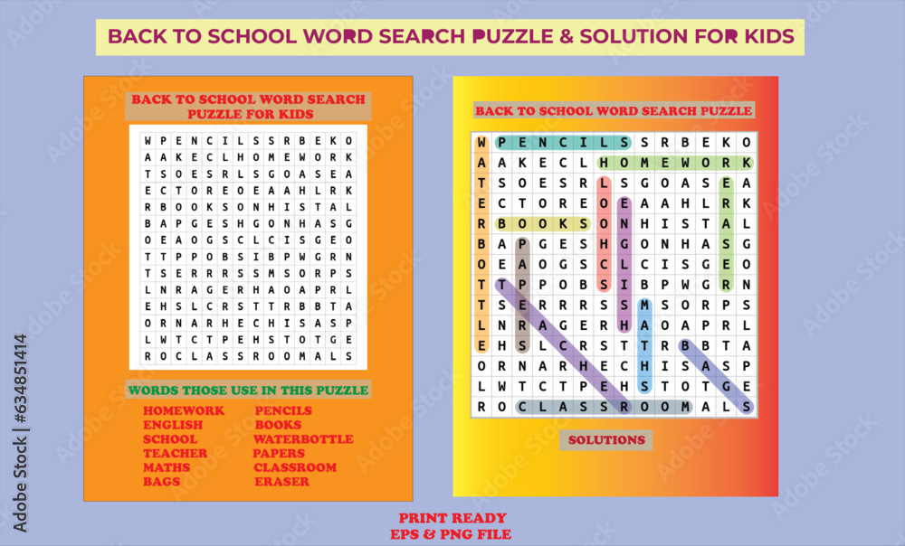 BACK TO SCHOOL WORD SEARCH PUZZLE FOR KIDS. Intellectual worksheet ...