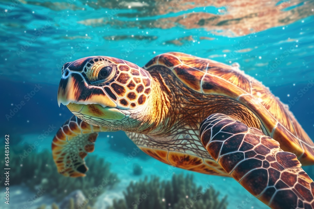 Hawksbill sea turtle in the Indian Ocean near the Maldives Stock Photo ...