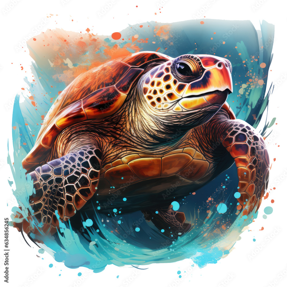 An ethereal and magical turtle graphic t-shirt design, featuring a ...