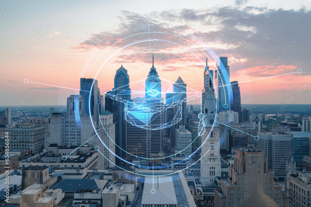 Aerial panoramic skyline of Philadelphia financial downtown ...
