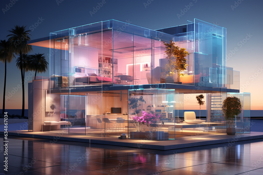 Future house, futuristic. Smart technologies, energy efficiency, smart ...