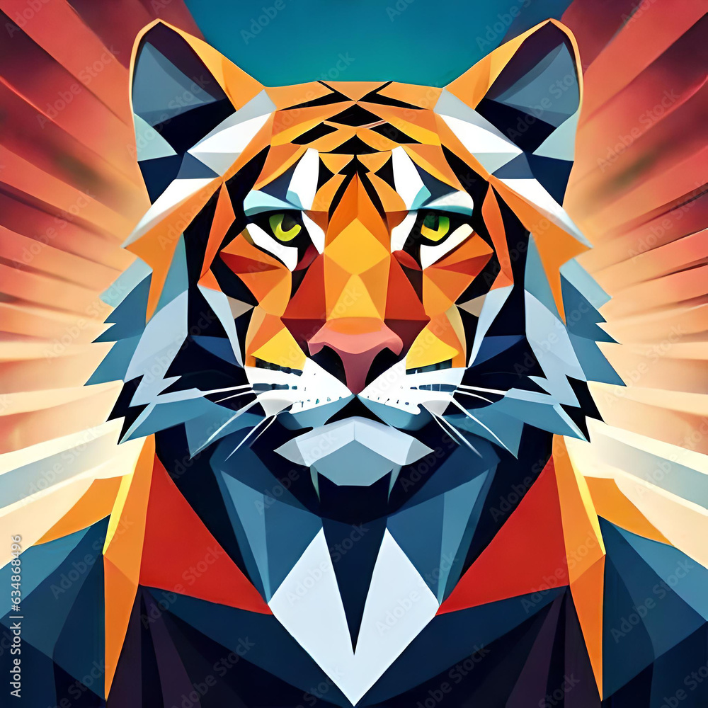 Polygonal Tiger Head in full face and profile isolated on white, 3d ...
