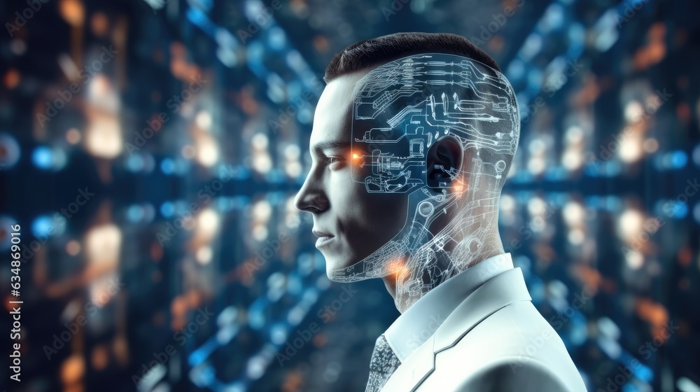 Artificial intelligence, Futuristic humanoid cyber man with a neural ...