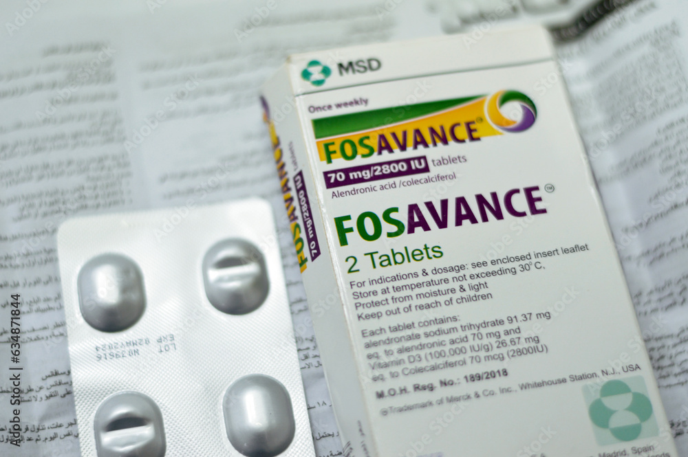 Cairo, Egypt, August 9 2023: Fosavance tablets by MSD, active ...
