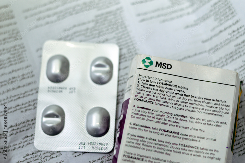 Cairo, Egypt, August 9 2023: Fosavance tablets by MSD, active ...