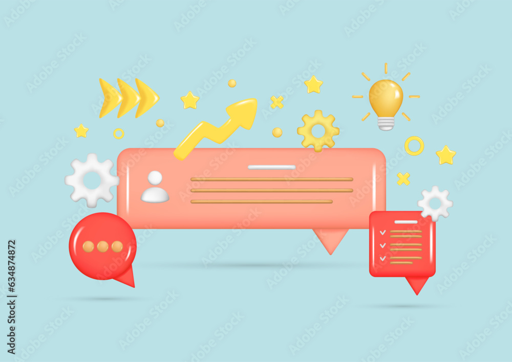 Set of realistic 3d pink speech bubble, message button, chat box with ...