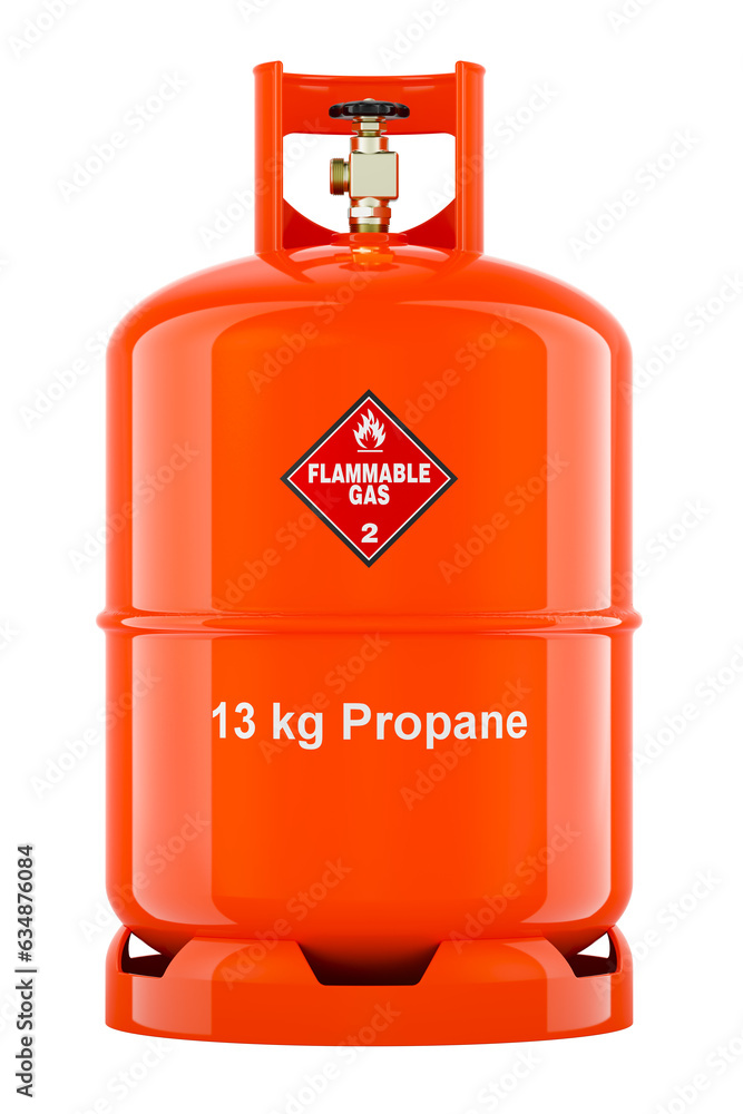 Orange propane cylinder with compressed gas, 3D rendering isolated on ...