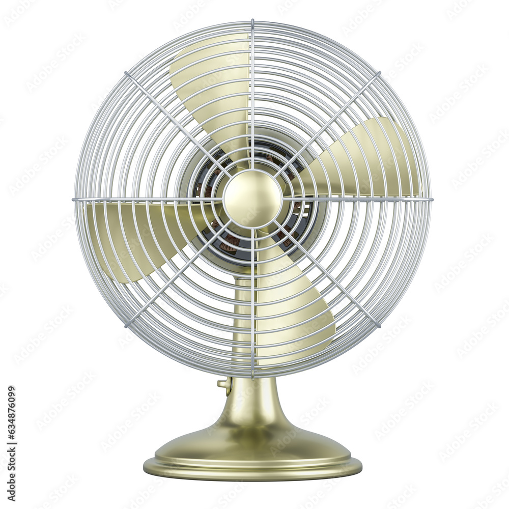 Retro Table Fan, front view. 3D rendering isolated on transparent ...