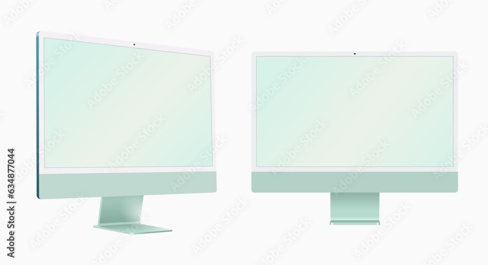Desktop computer green color 3D realistic vector mockup Stock Vector ...
