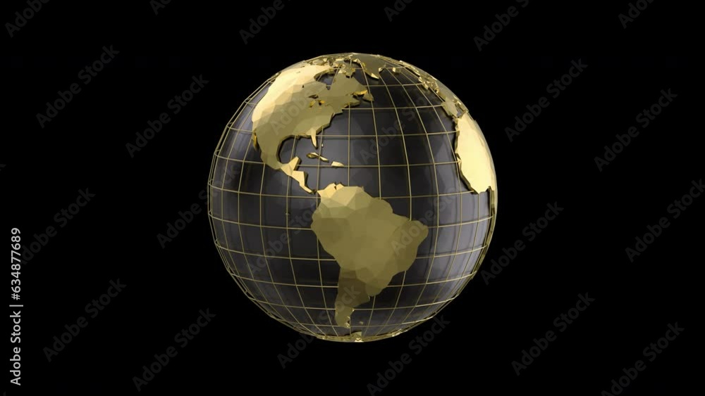 Planet Earth Globe Gold with Black on transparent background. Rotating ...