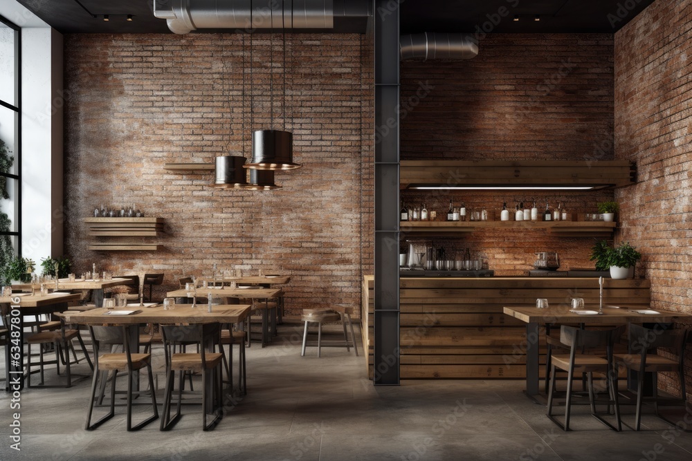 Modern and loft style restaurant design with a concrete top counter, a ...