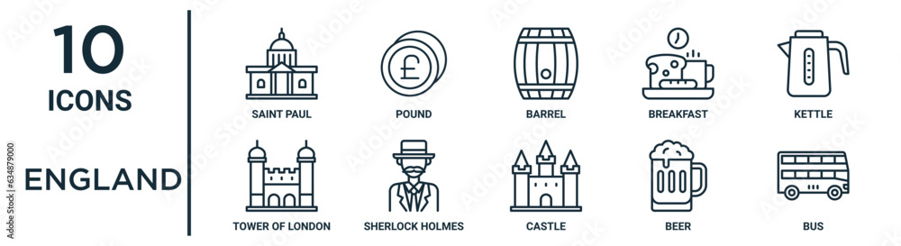 Vetor de england outline icon set such as thin line saint paul, barrel ...